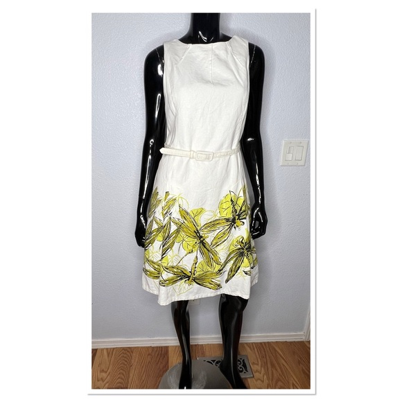 Talbots | Dresses | Talbots White Linen Blend Dress Green Dragonfly ...